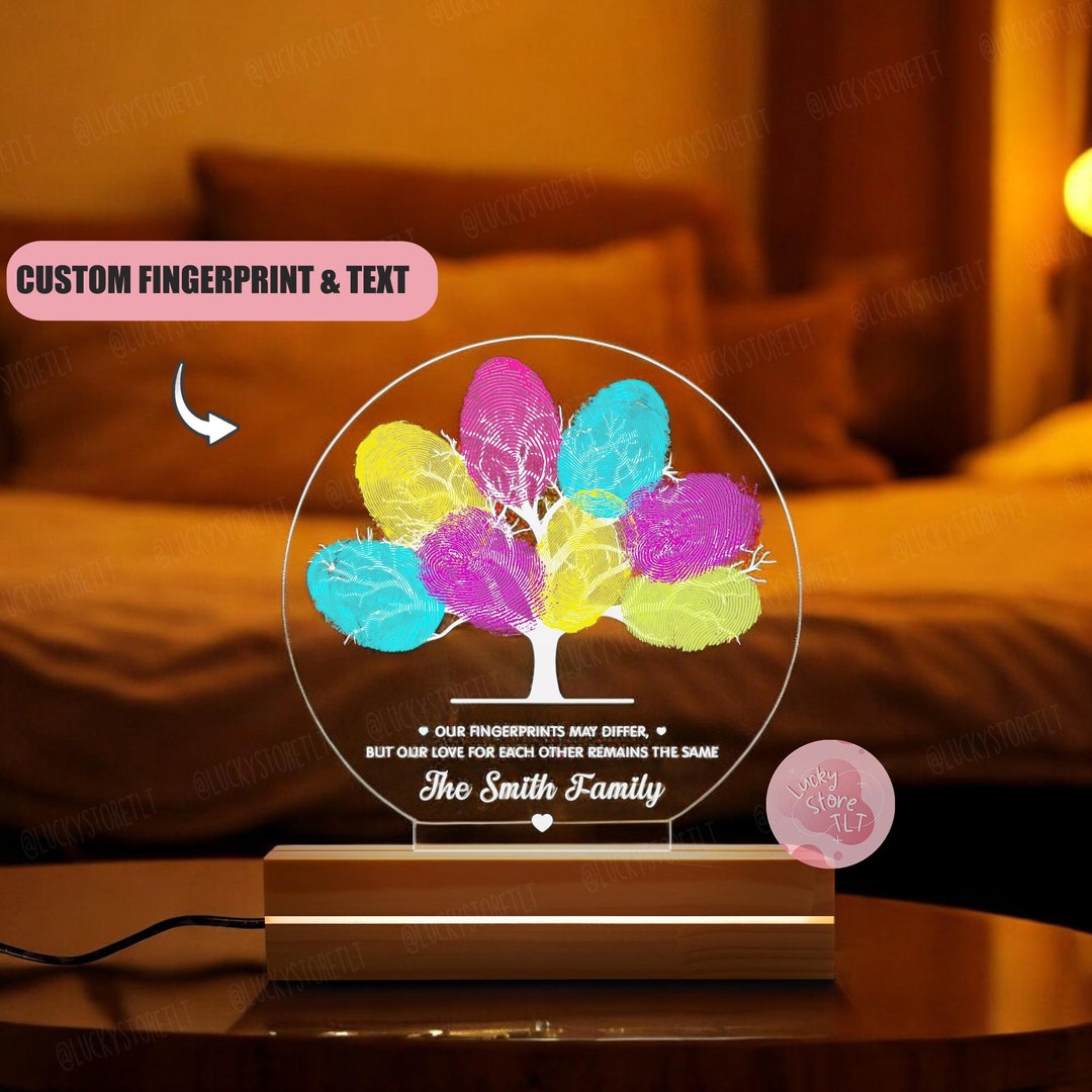 Custom Family Tree With Fingerprints Night Light, Family Tree Night ...
