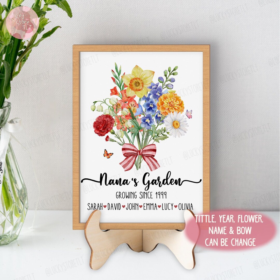 Personalized Grandma's Garden Flower Bouquet Sign, Custom Birth Month ...