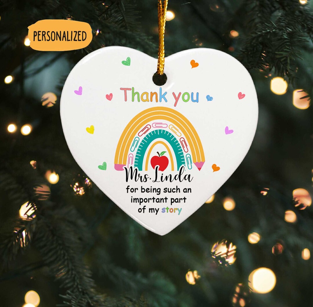 Thank You Teacher Boho Rainbow - Personalized Heart Shaped Ceramic ...