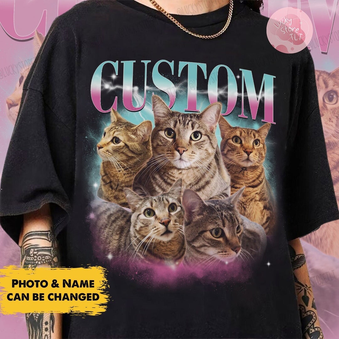 Custom Pet Bootleg Shirt, Custom Retro Cat Bootleg Shirt,custom Photo ...