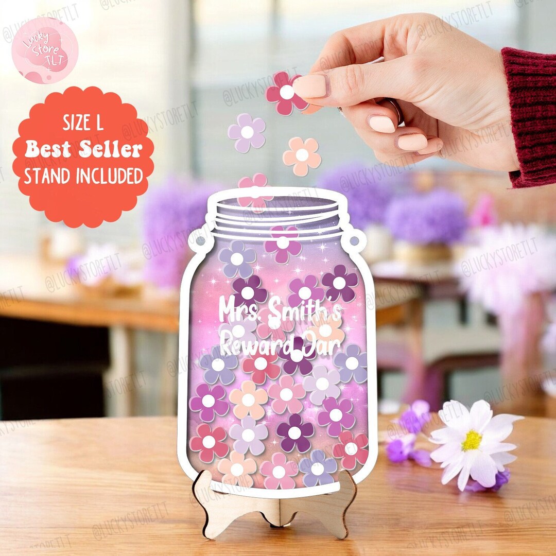 Personalized Flower Reward Jar for Kid, Princess Flower Reward Jar for ...