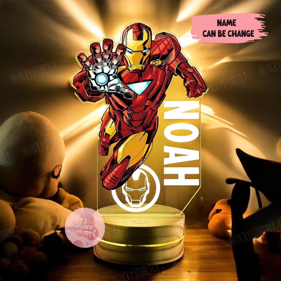 Personalized Iron Man Night Light, Custom Name Night Light, Superhero ...