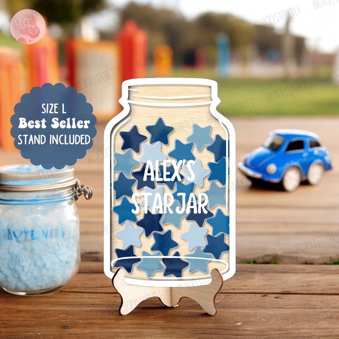 Custom Reward Jar With Blue Stars, Rainbow Classroom Teacher Star Jar ...
