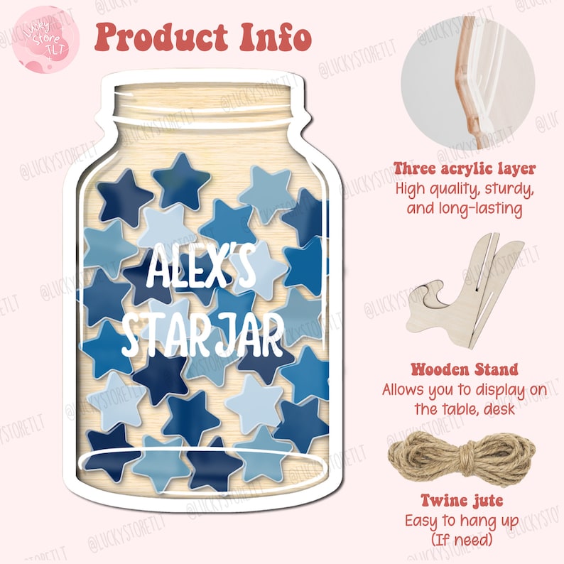 Custom Reward Jar With Blue Stars, Rainbow Classroom Teacher Star Jar ...
