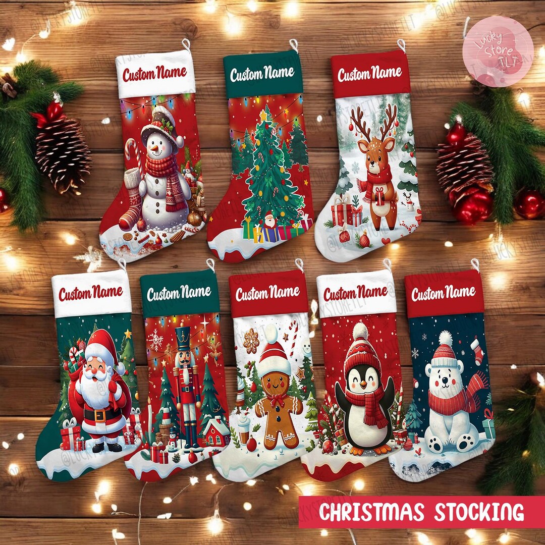 Custom Name Kids Family Couple Christmas Stocking, Personalized Santa ...