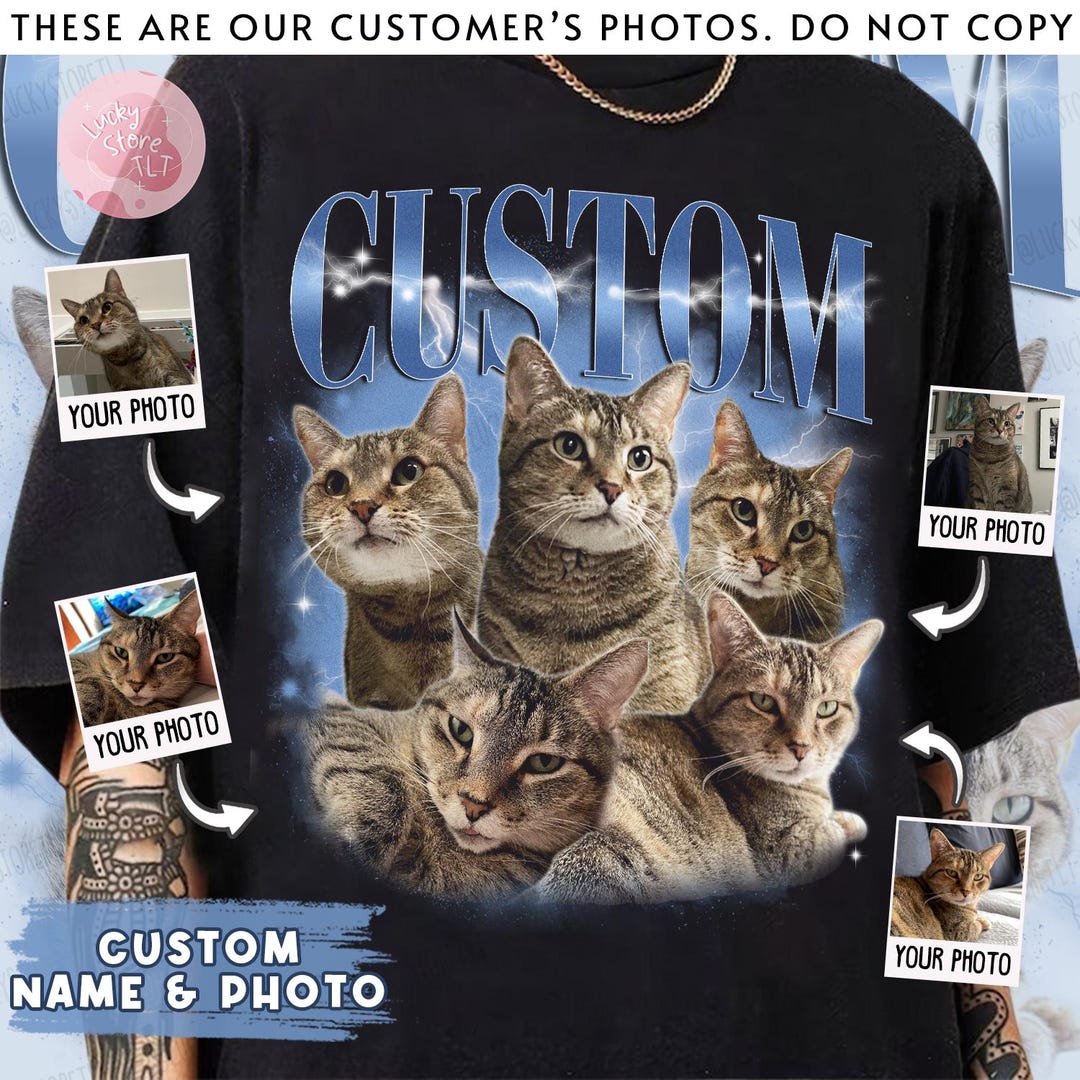 Custom Pet Bootleg Shirt, Custom Retro Cat Bootleg Shirt,custom Photo ...