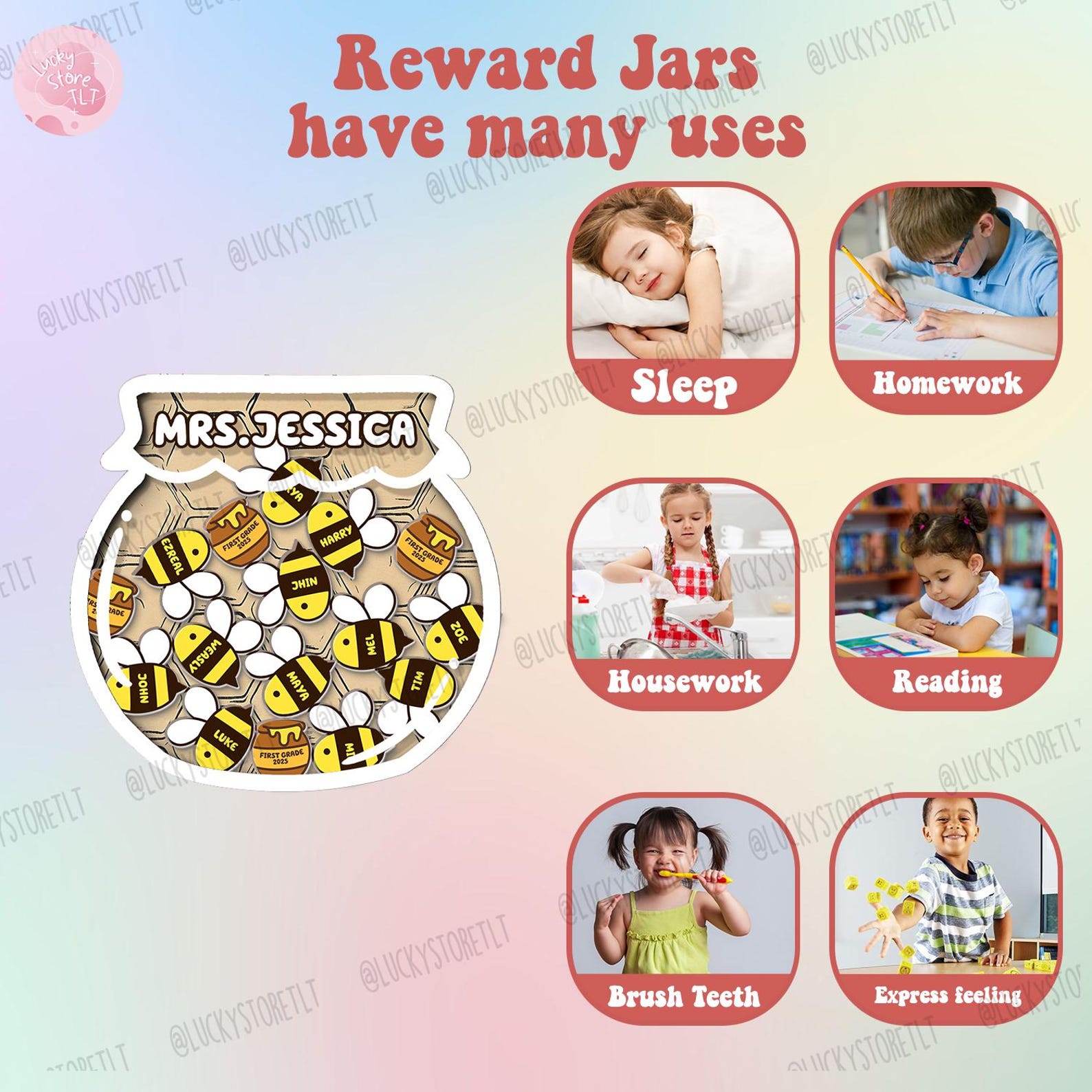 Personalized Back to School Bee Reward Jar, Colorful Classroom Decor ...