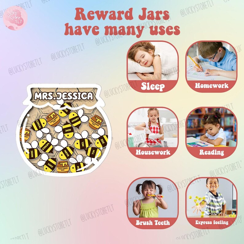 Personalized Back to School Bee Reward Jar, Colorful Classroom Decor ...