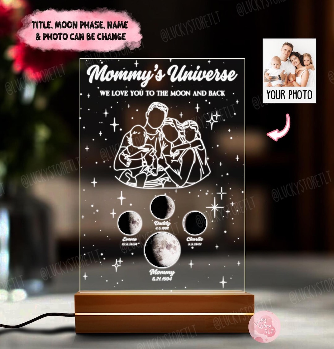 Personalized Moon Phase by Date Gifts, Mom Moon Phase Lamp, Custom Moon ...