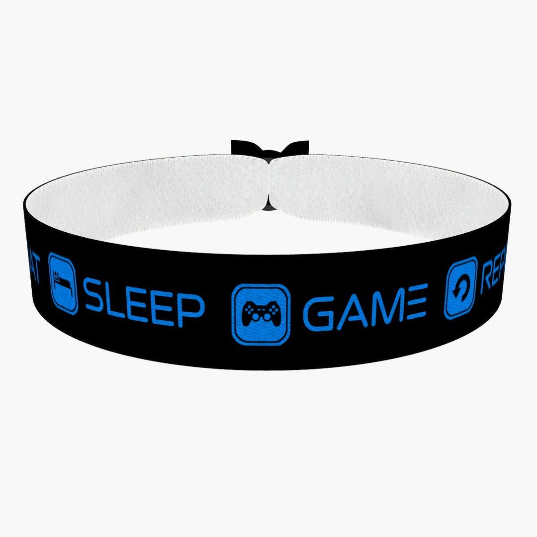 Eat Sleep Game Repeat Black/blue Fabric Bracelet – Gamer Accessories ...