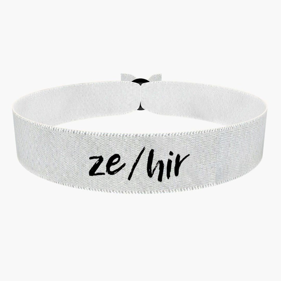 LGBTQ Pronoun Ze/hir White Fabric Bracelet – Gender-neutral Bracelet ...