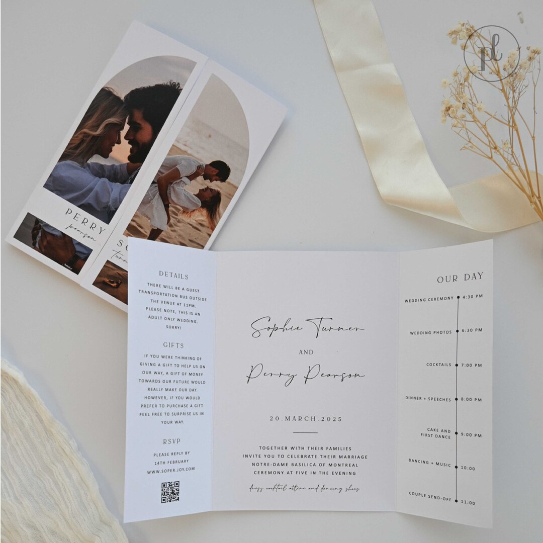 Printed Wedding Invitations, All in One Wedding Invitations With a QR ...