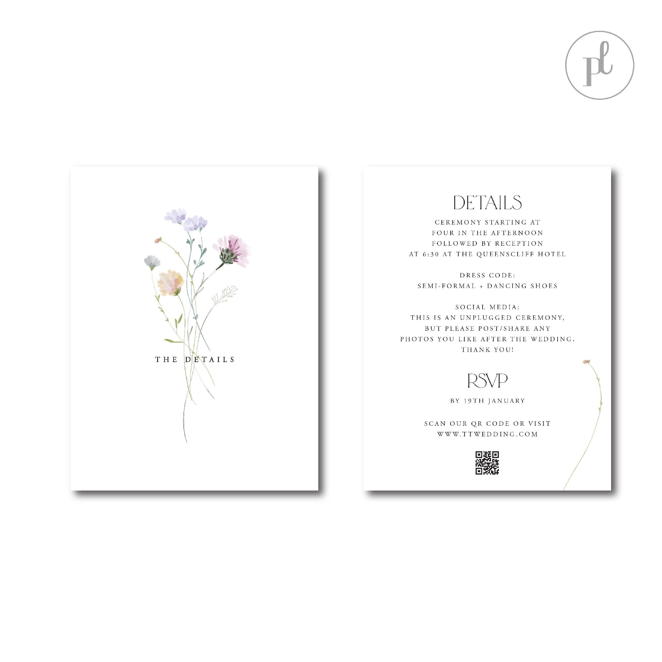 Printed Stacked Wildflower Wedding Invitations Set With RSVP From ...
