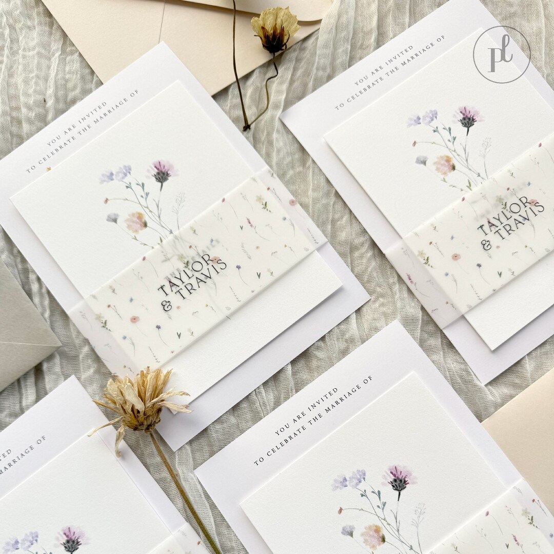 Printed Stacked Wildflower Wedding Invitations Set With RSVP From ...