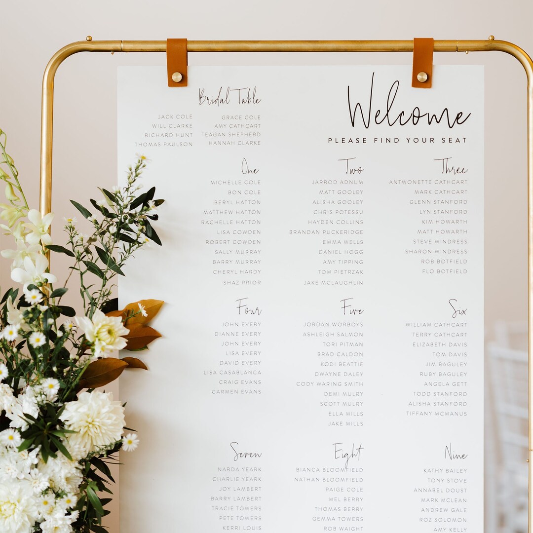Linear Wedding Seating Chart for Modern Minimalist Wedding | Custom ...