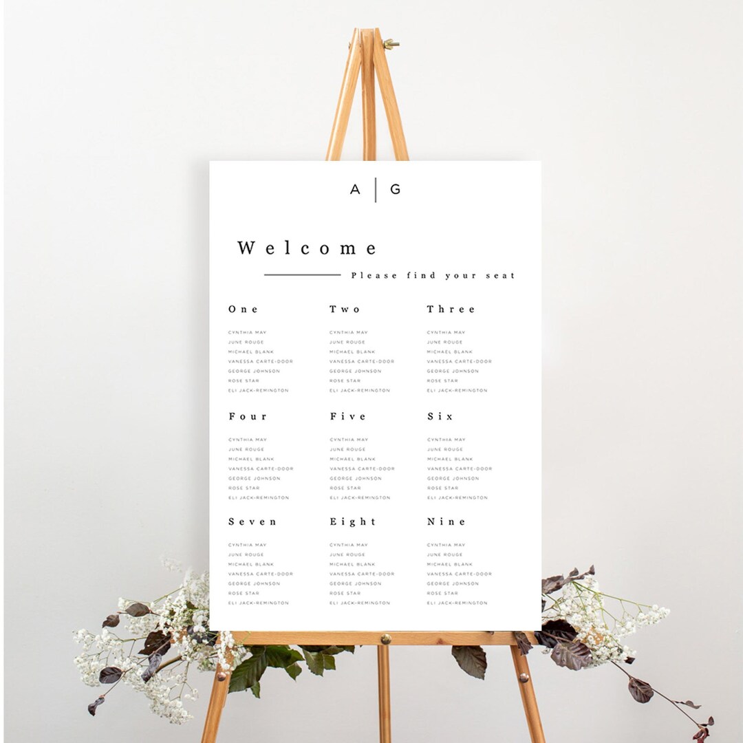 Nouveau Wedding Seating Chart for Modern Minimalist Wedding | Black and ...