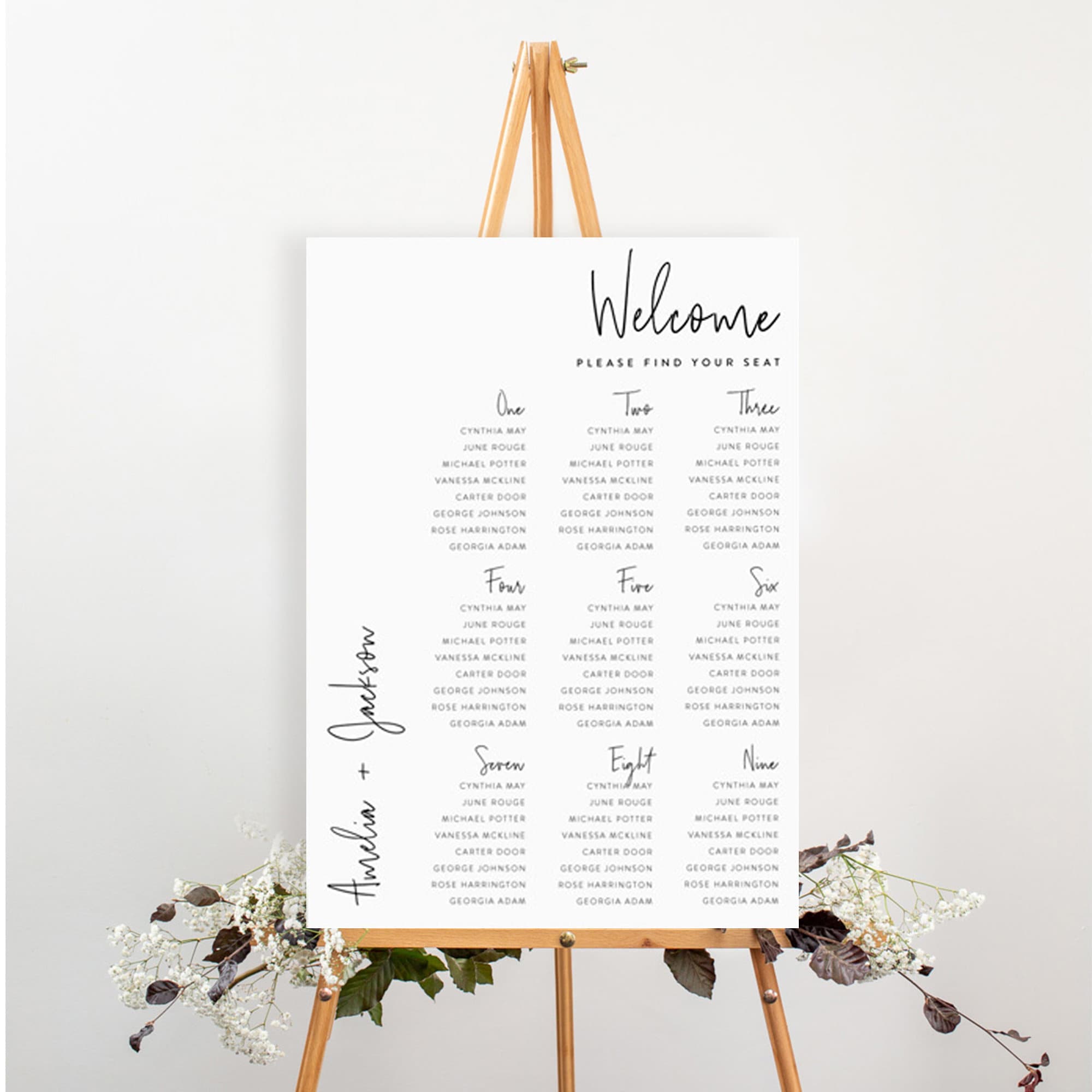 Linear Wedding Seating Chart for Modern Minimalist Wedding | Custom ...