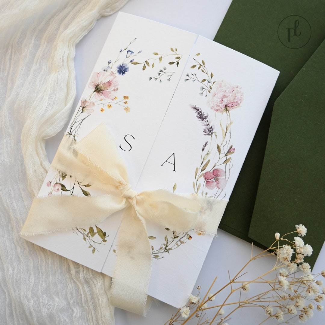 Printed Gatefold Wedding Invitations With QR Code , All in One Wedding ...