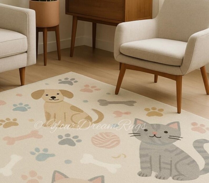 Hand Tufted Paw Print Rug for Kids | Cute Dogs & Cats Playroom Carpet ...