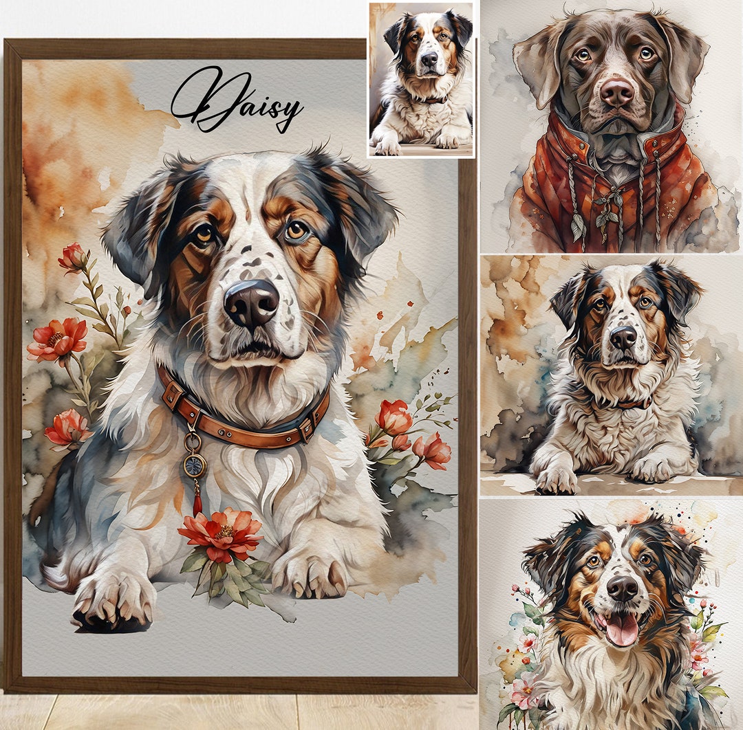 Custom Pet Portraits Using Pet Photo Personalized Digital Dog Portraits ...