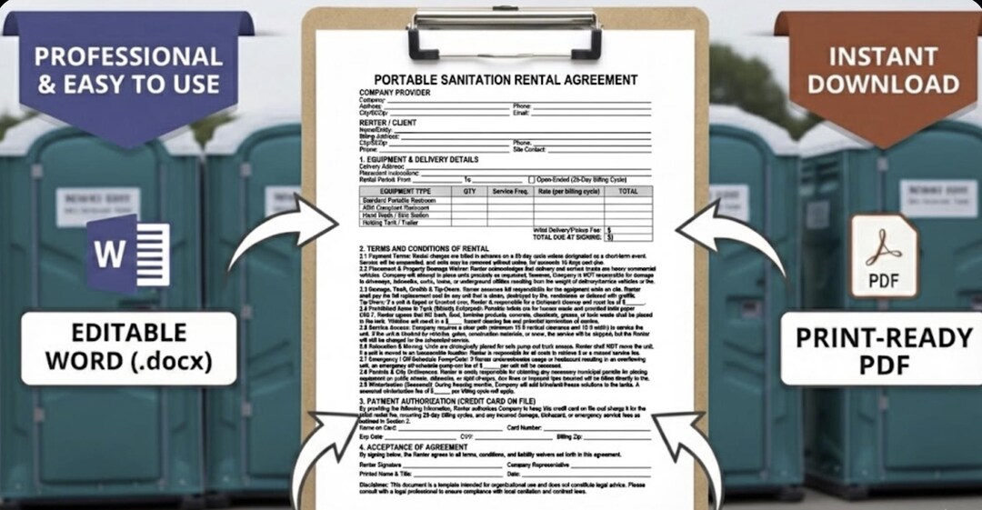 Porta Potty Rental Contract | Portable Toilet Agreement | Sanitation ...