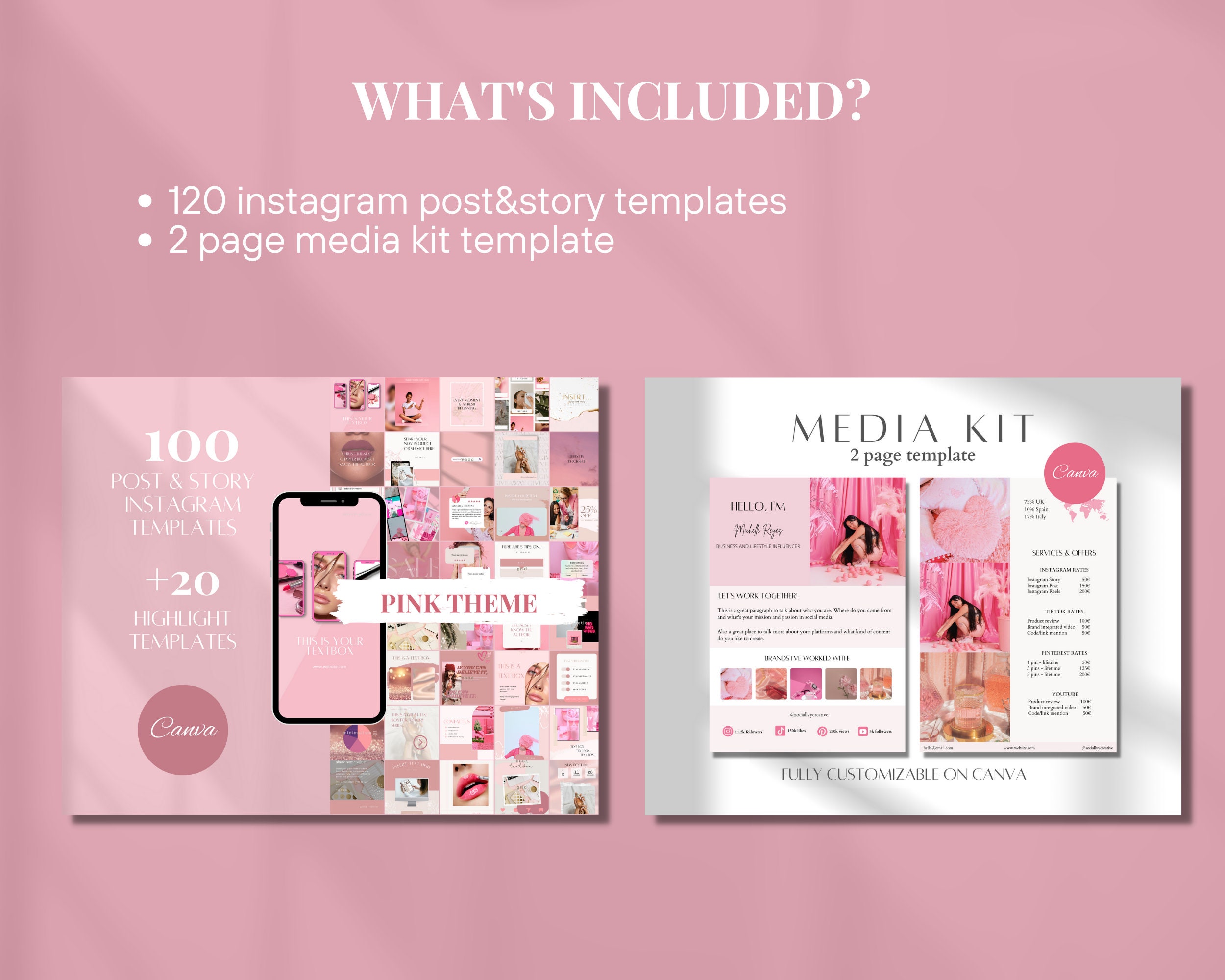 122 Pink Instagram Templates Bundle Girly Social Media Templates Pink ...