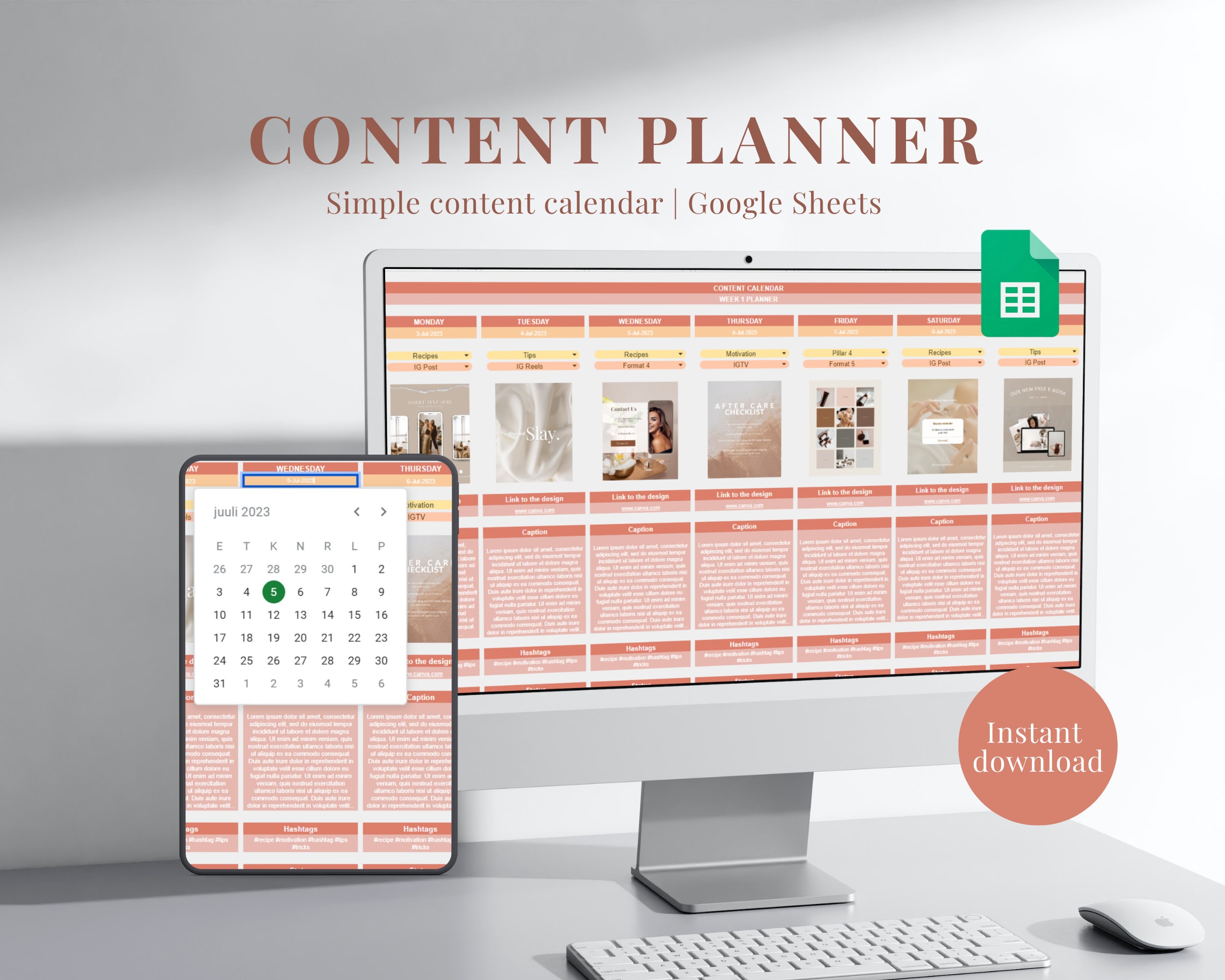 Social Media Planner Excel Spreadsheet Digital Content Calendar Weekly ...