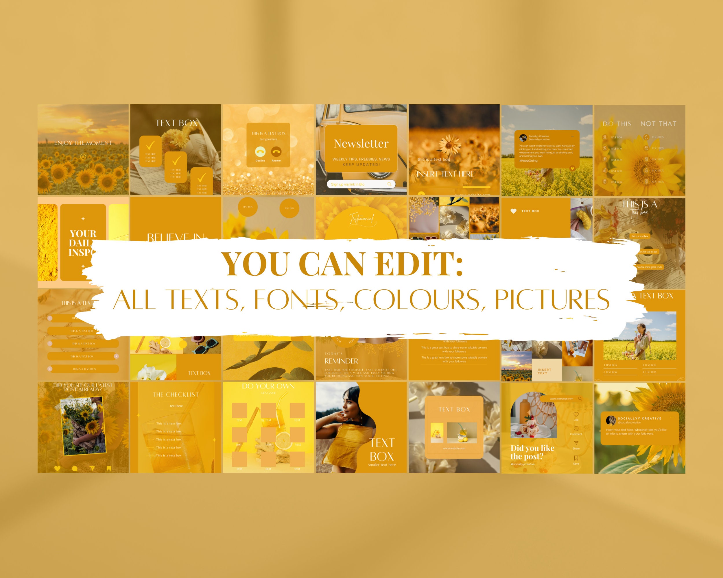 Yellow Instagram Canva Templates Yellow Social Media Templates ...