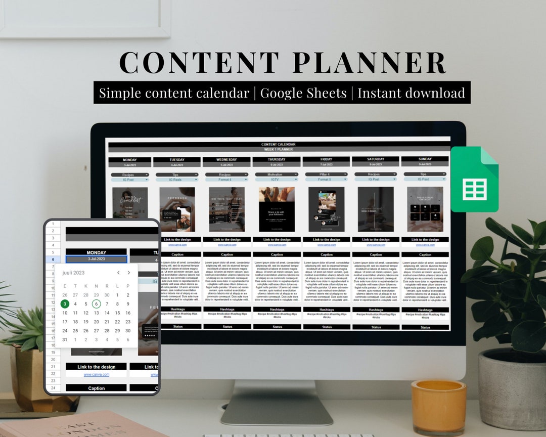 Social Media Planner Spreadsheet Google Digital Content Calendar Weekly ...