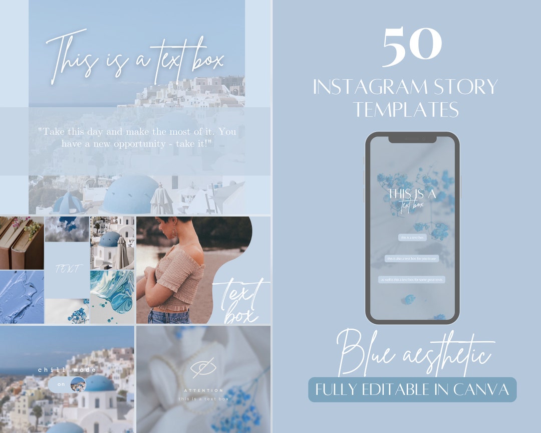 Blue Instagram Story Templates Blue Social Media Canva Templates Blue ...