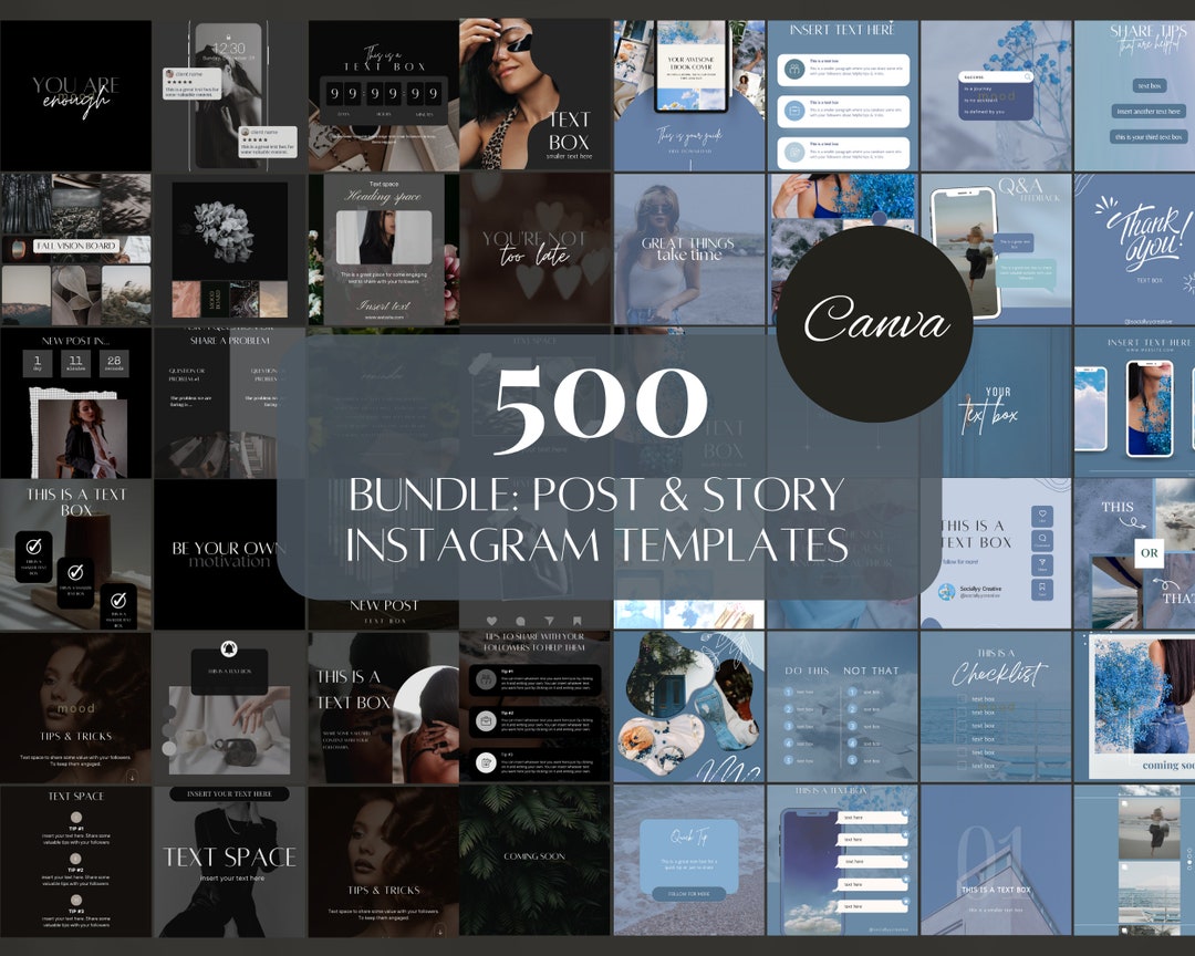 Instagram Template Bundle Social Media Blue Instagram Canva Templates ...
