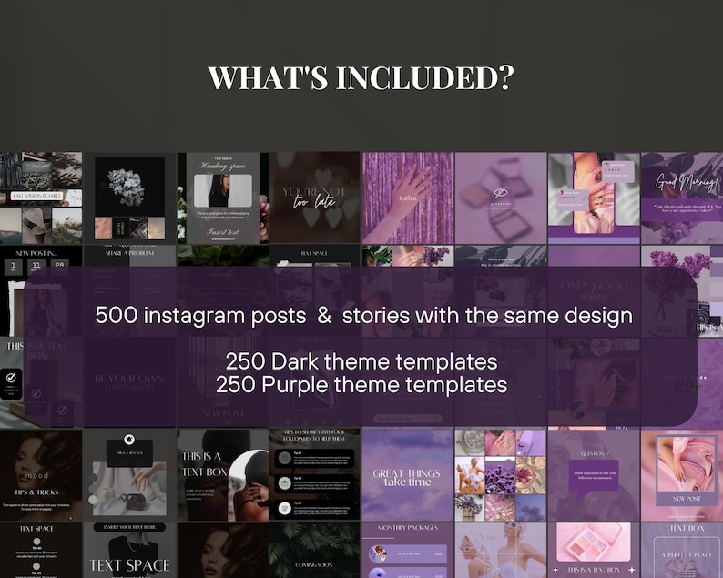 500 Instagram Template Bundle, Dark Social Media, Purple Instagram ...