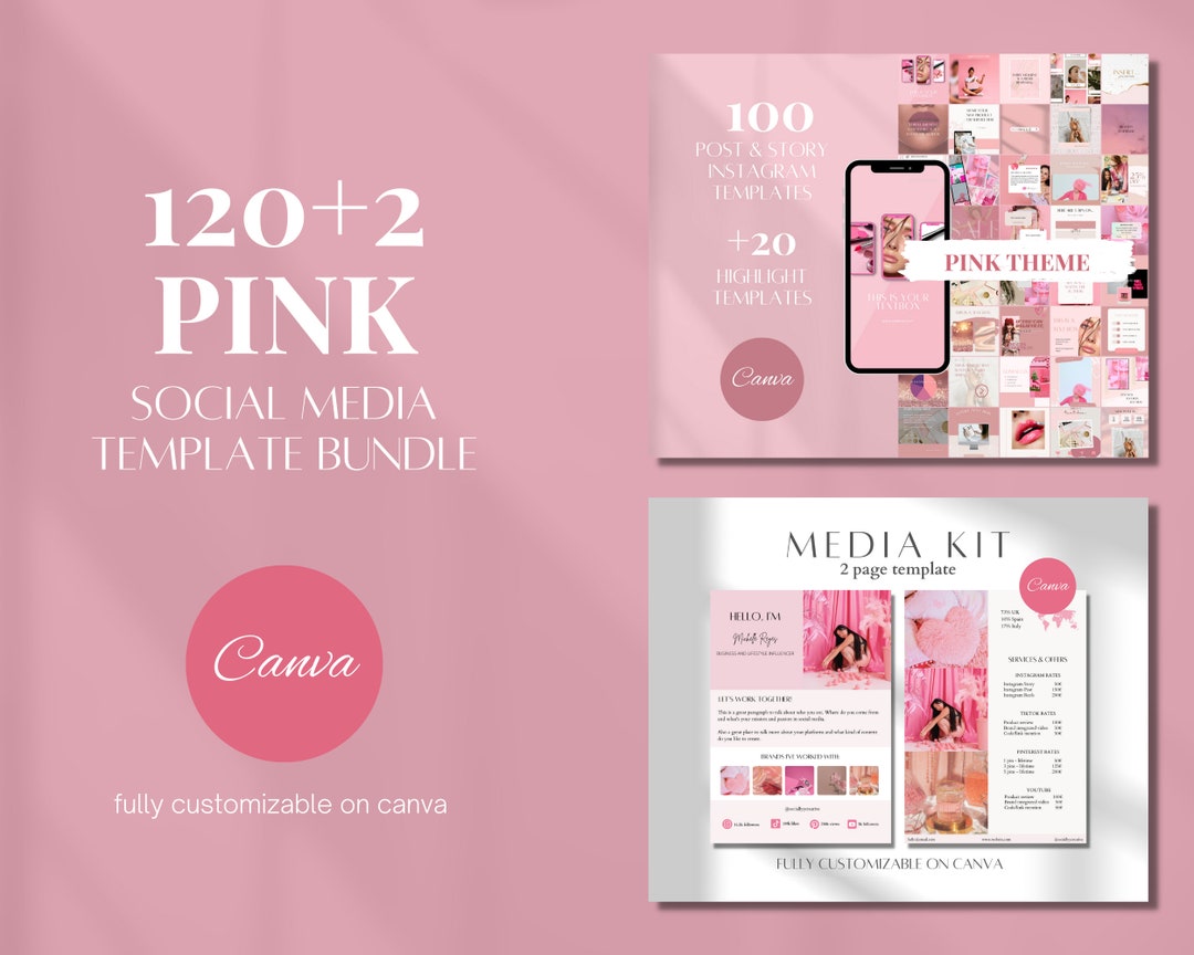 122 Pink Instagram Templates Bundle | Girly Social Media Templates ...