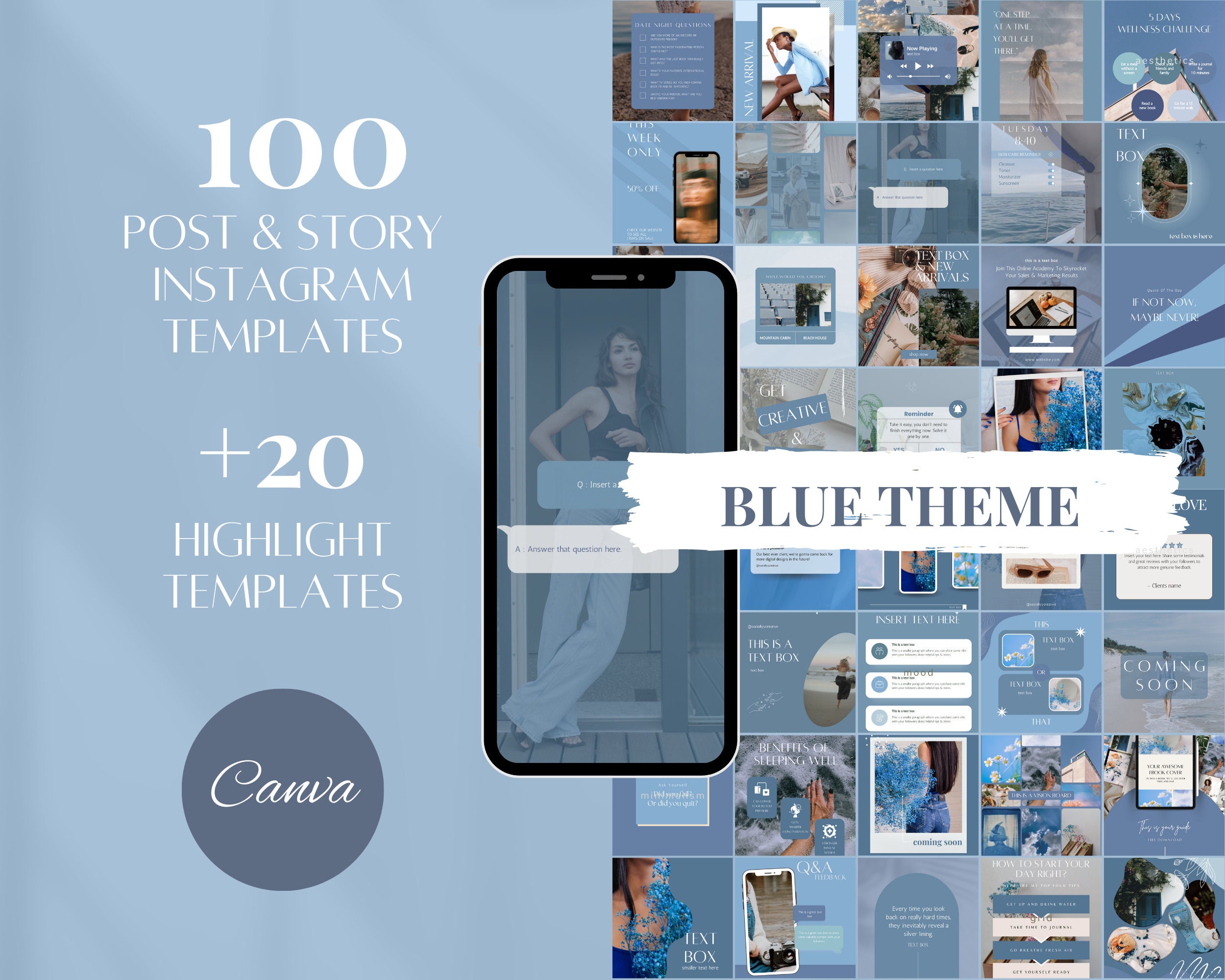 120 Blue Instagram Templates Blue Social Media Canva Templates ...