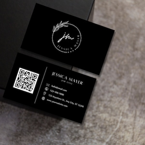 Black QR Code Business Card Minimal Business Card Template DIY Business ...