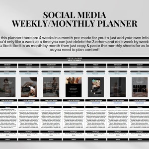 Digital Social Media Planner Excel Spreadsheet| Black Content Calendar| Instagram Planner ...