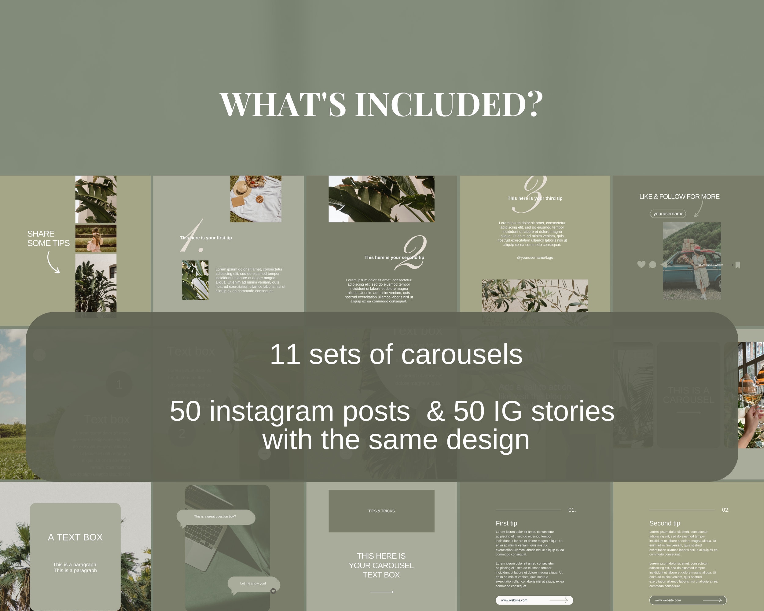 Green Instagram Carousel Templates Tropical Social Media Canva ...