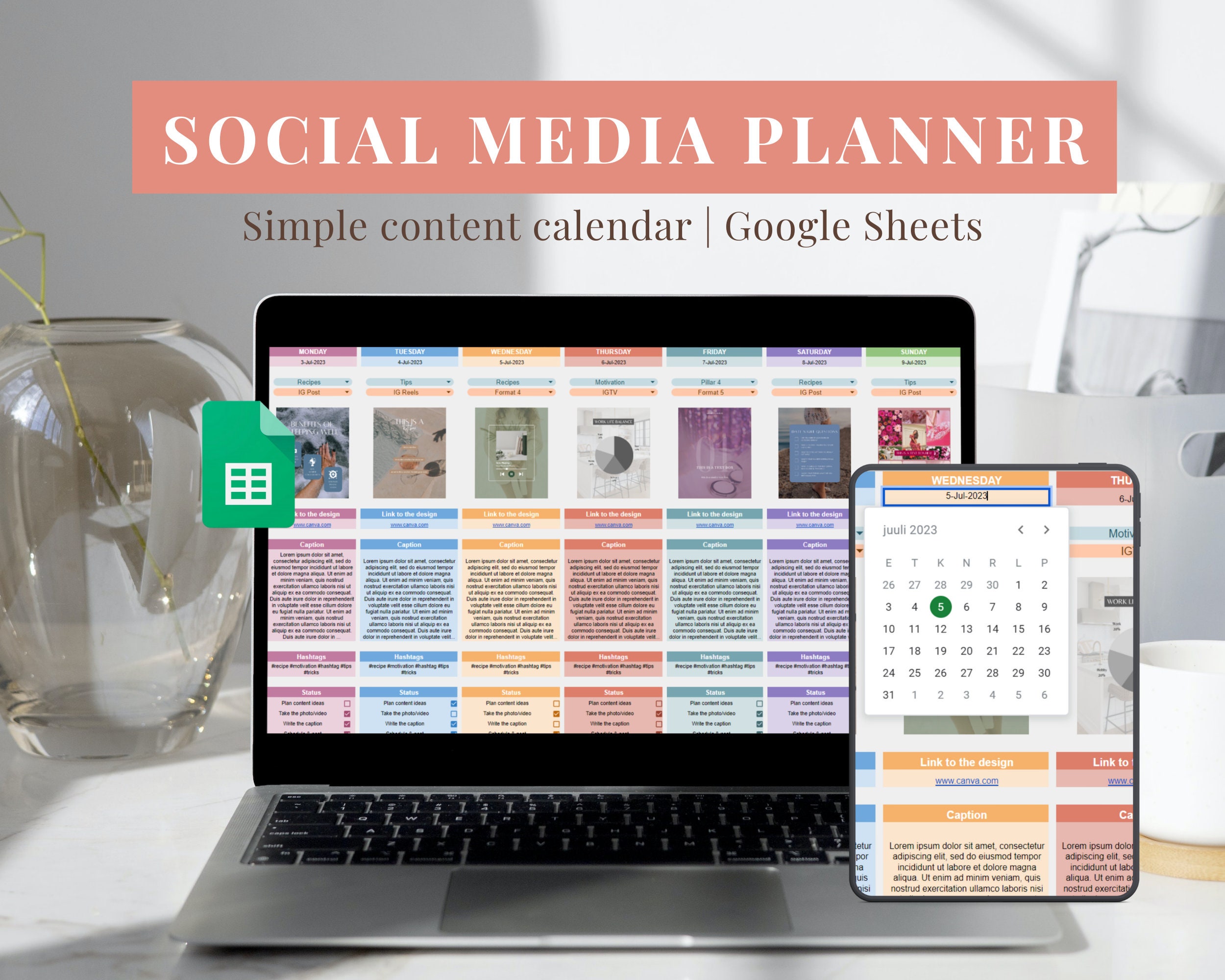 Digital Social Media Planner Excel Spreadsheet Weekly Content Calendar ...
