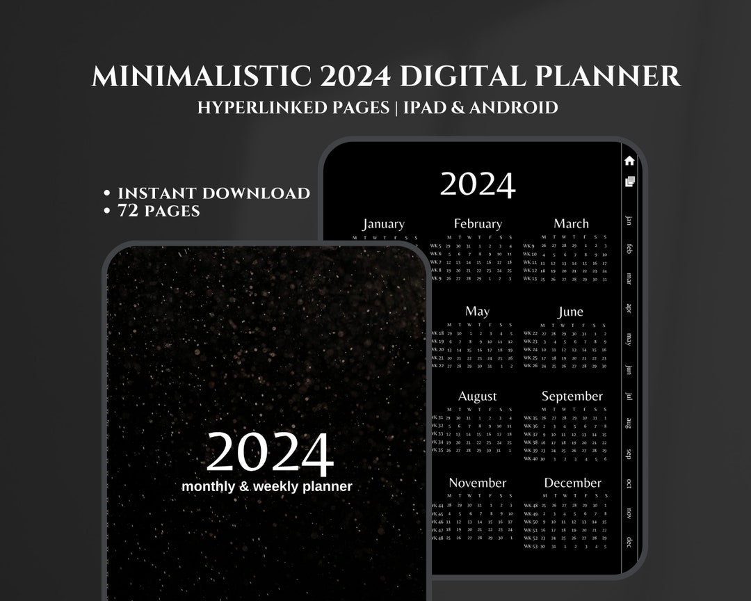 2024 Dated Digital Planner| Dark Monthly Planner| Hyperlinked iPad ...
