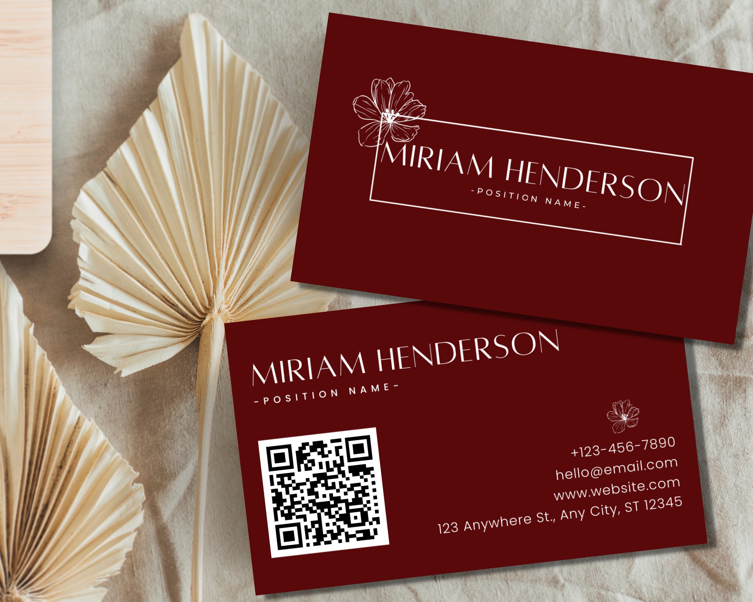 QR Code Business Card| Red Minimal Business Card Template| Red DIY ...