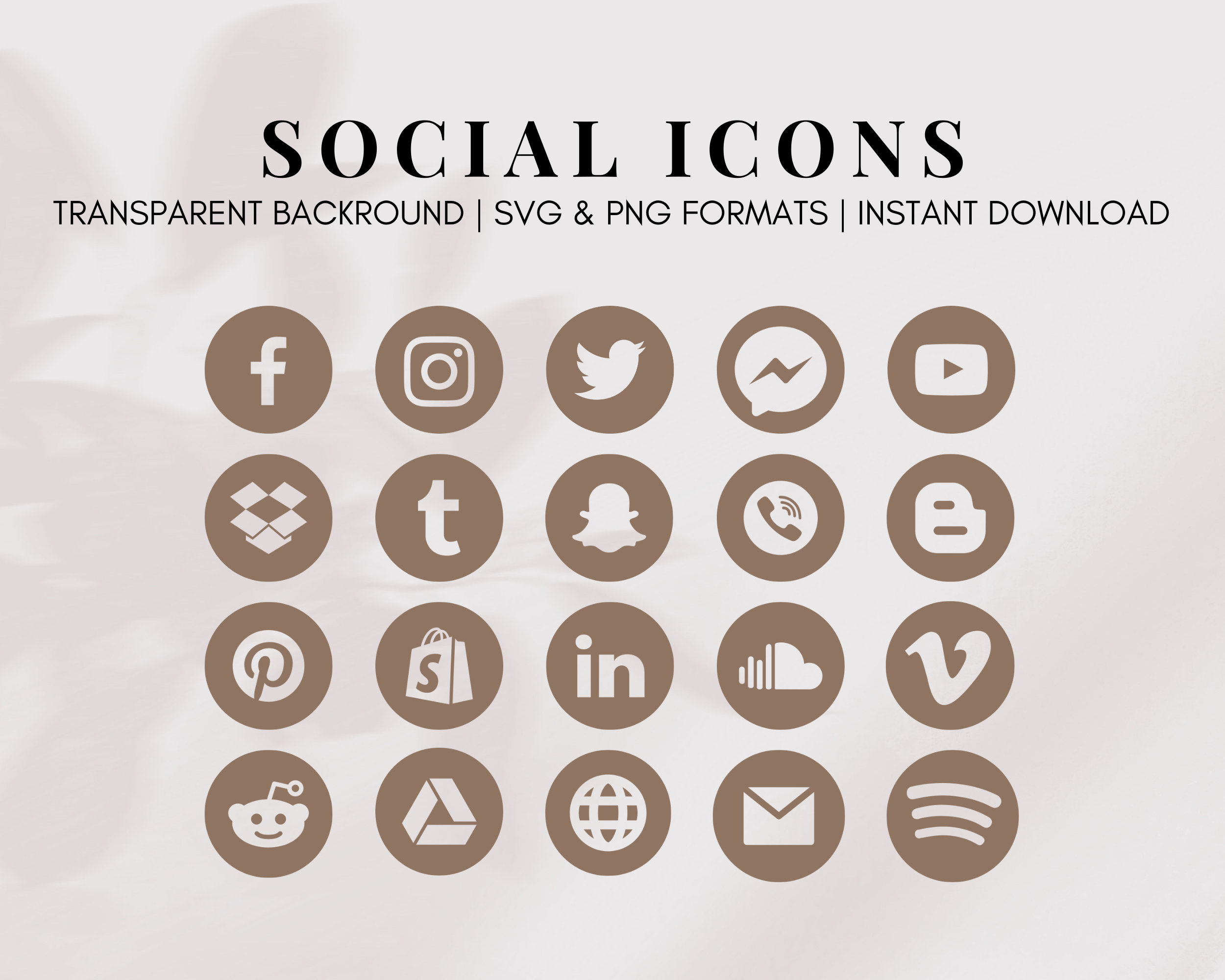 Brown Social Media Icons SVG Social Media Icon Pack Transparent Brown ...