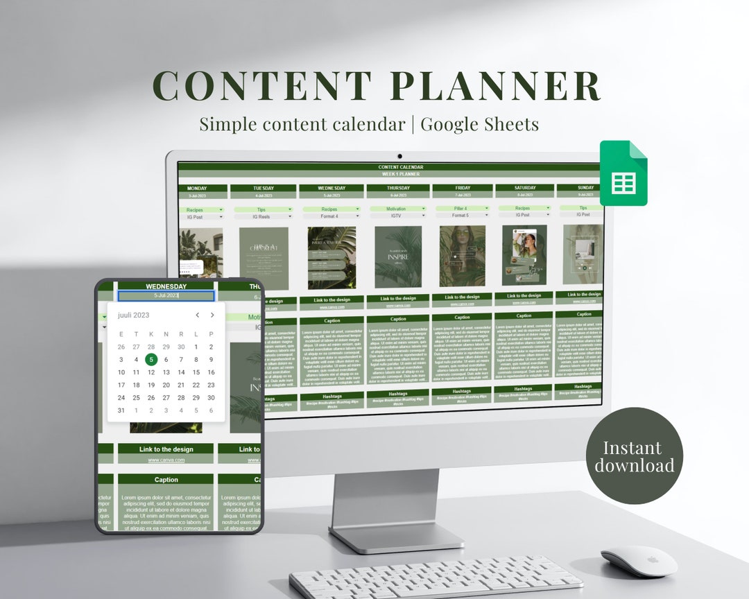 Social Media Planner Excel Spreadsheet| Digital Content Calendar ...