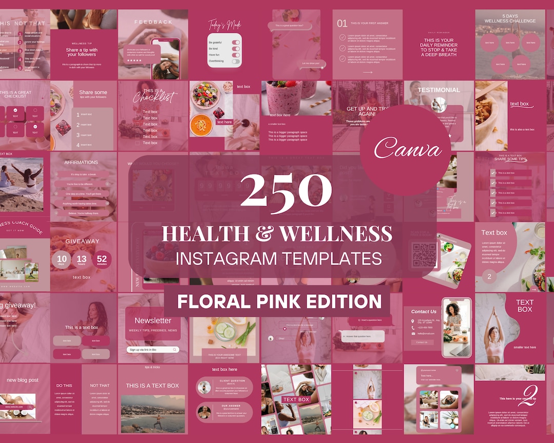 250 Pink Wellness Instagram Templates | Pink Healthy Lifestyle Template ...