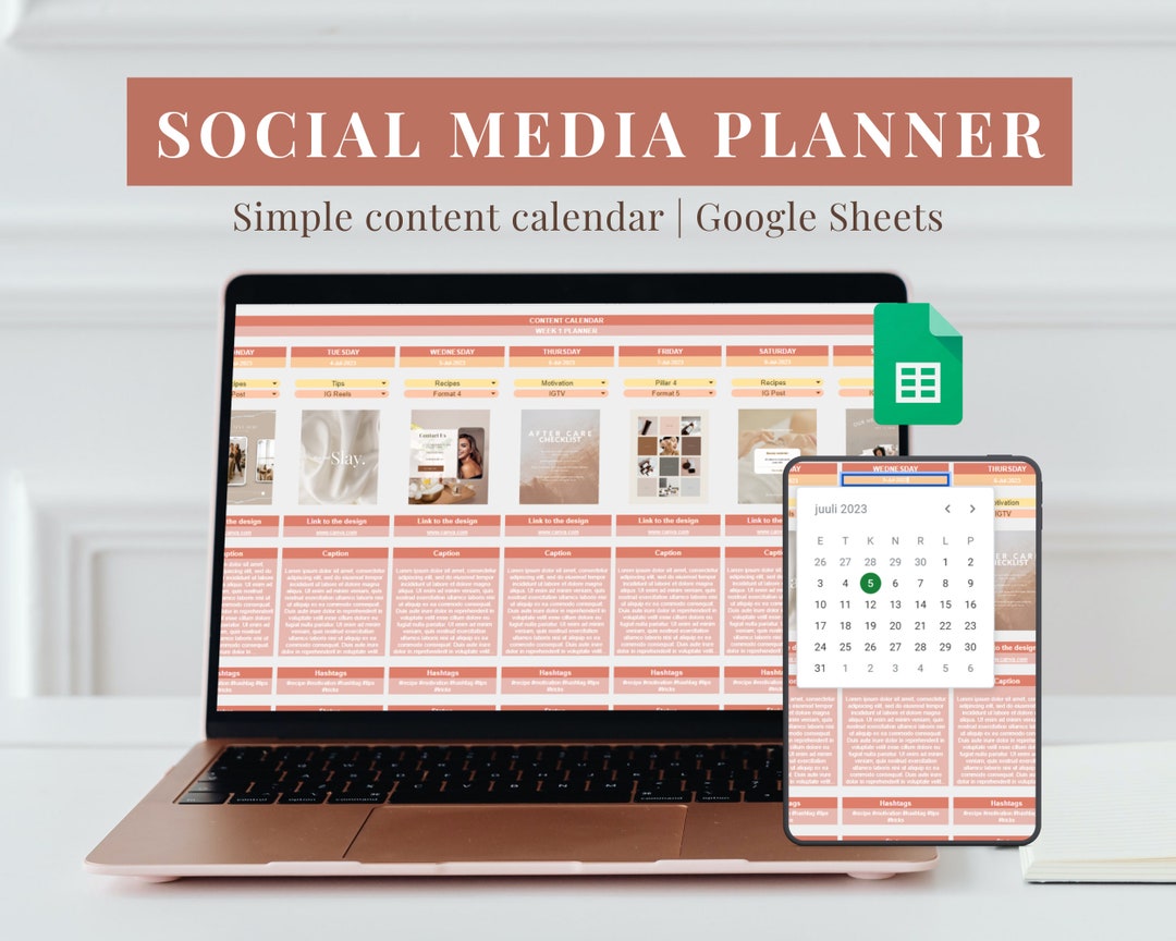 Pink Digital Content Calendar| Social Media Planner Excel Spreadsheet ...