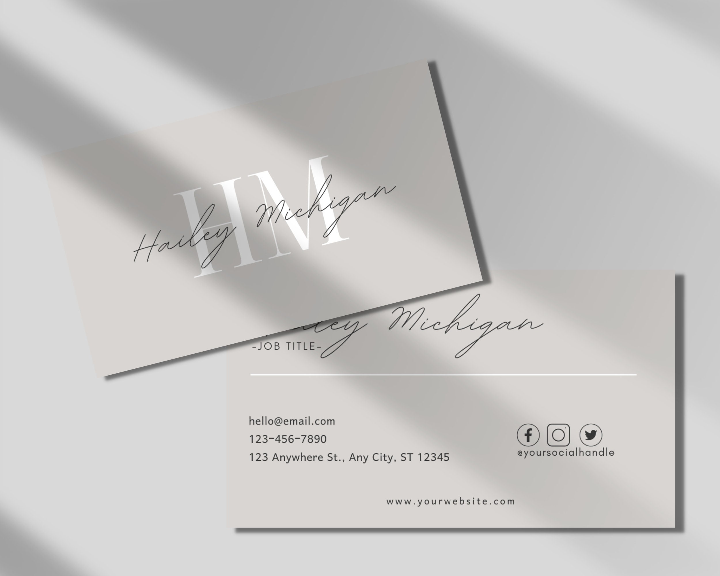 Double Sided Business Card Beige Business Card Template DIY - Etsy