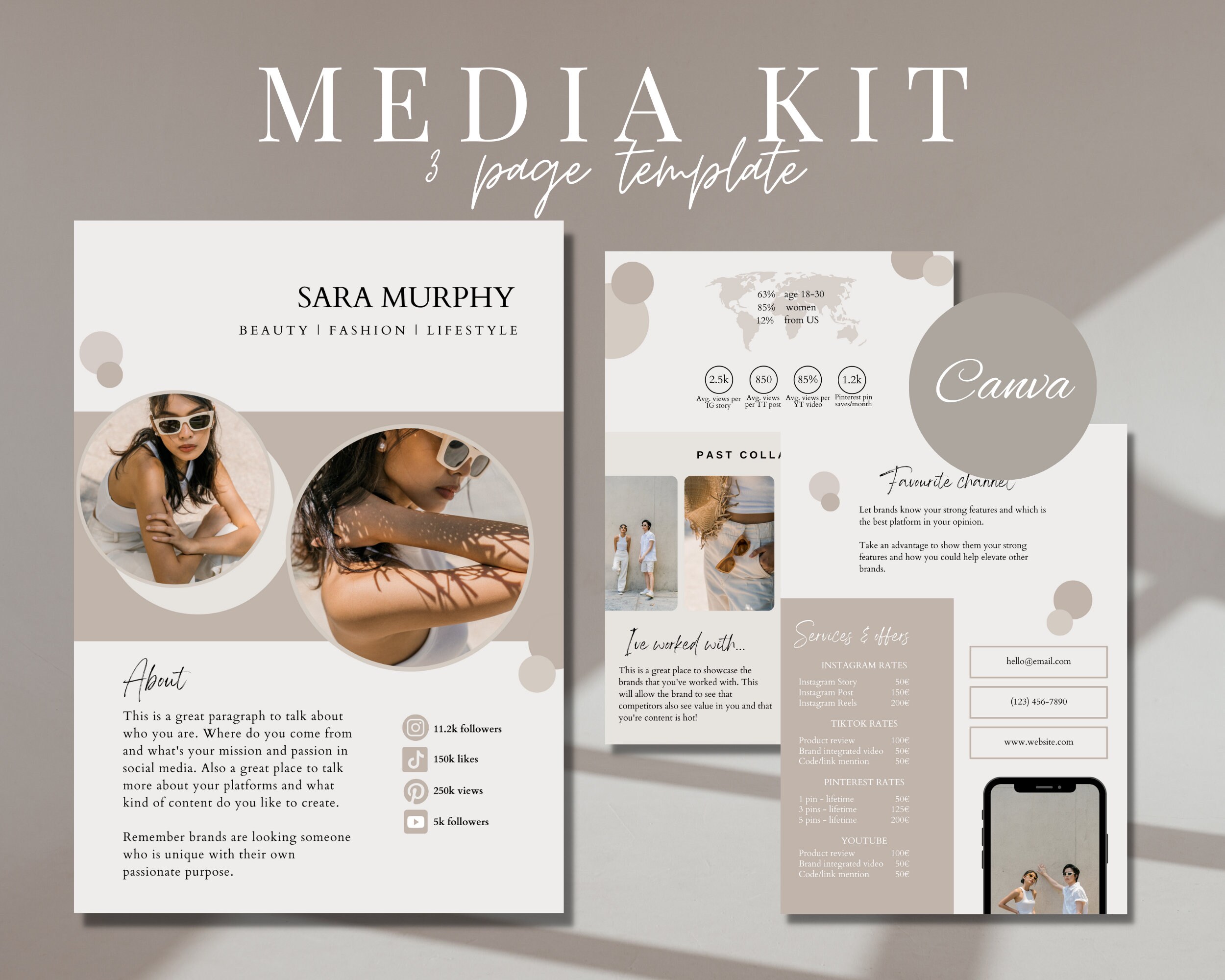 Beige Media Kit Template| Instagram Media Kit| Influencer Rate Sheet ...