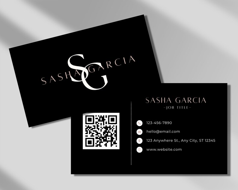 QR Business Card Black QR Code Minimal Business Card Template DIY ...