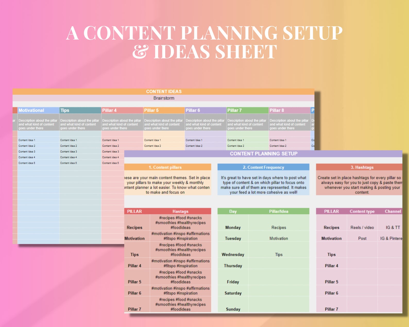 Digital Social Media Planner Excel Spreadsheet| Weekly Content Calendar ...