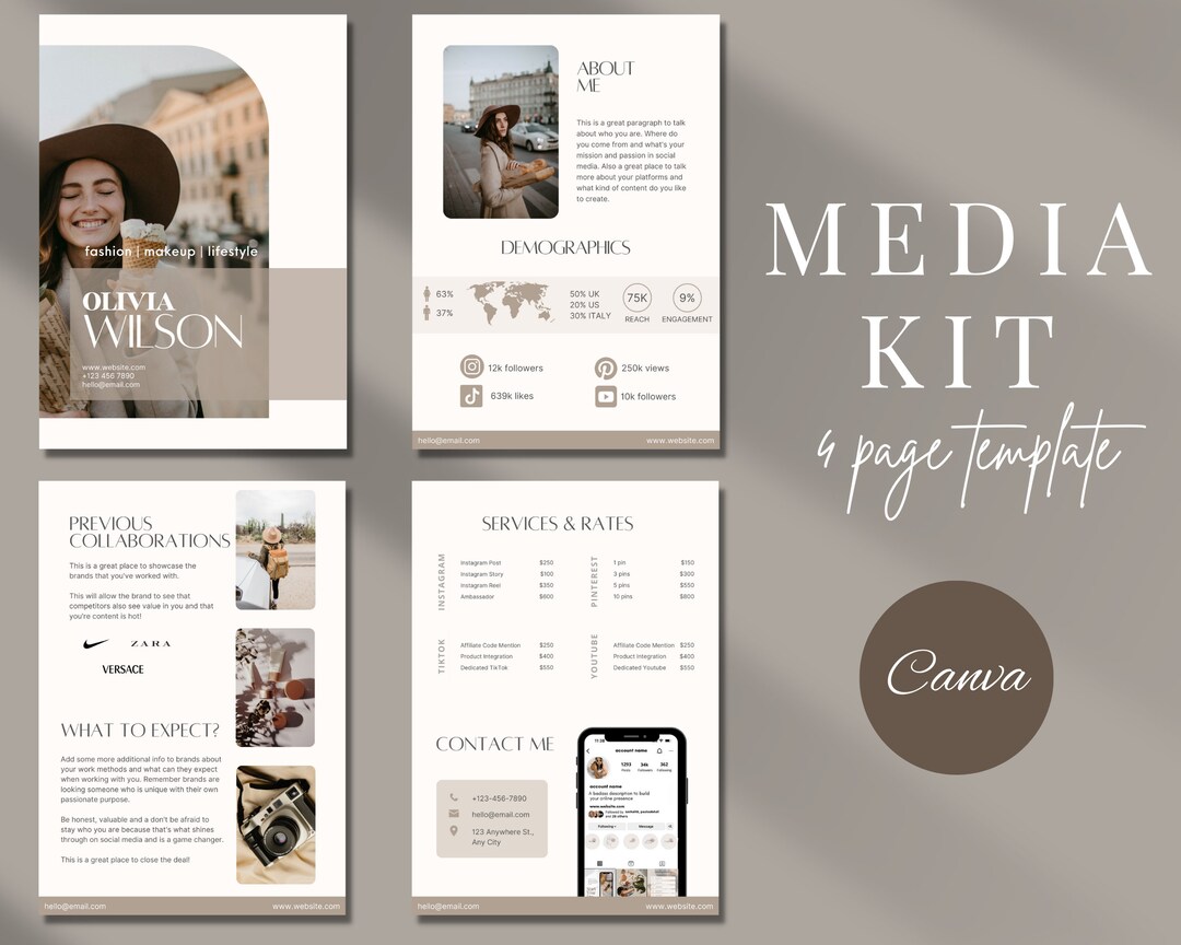 Blogger Media Kit Template Editable Media Kit Instagram Rate Sheet ...