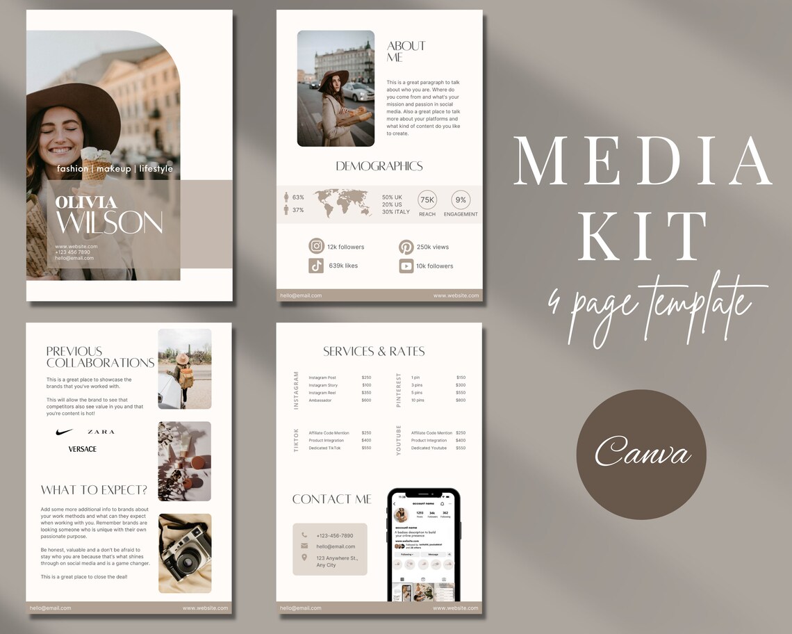 Blogger Media Kit Template Editable Media Kit Instagram Rate Sheet ...
